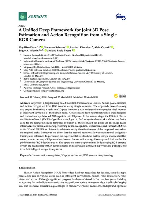 Pdf A Unified Deep Framework For Joint 3d Pose Estimation And Action Recognition From A Single