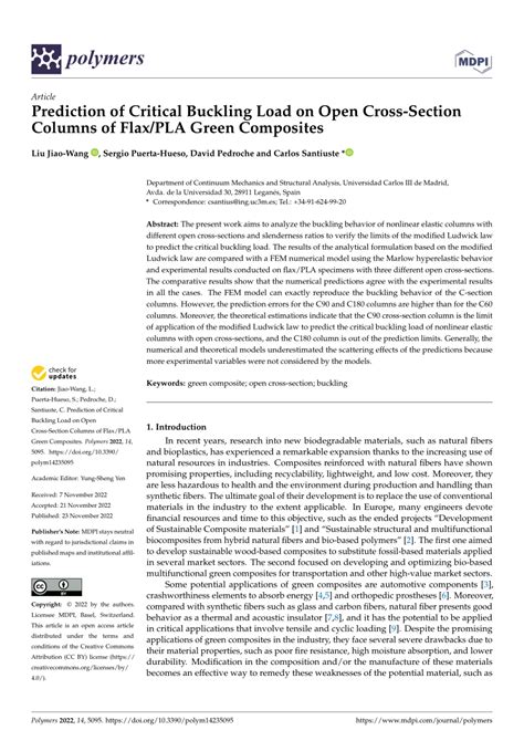 Pdf Prediction Of Critical Buckling Load On Open Cross Section Columns Of Flaxpla Green