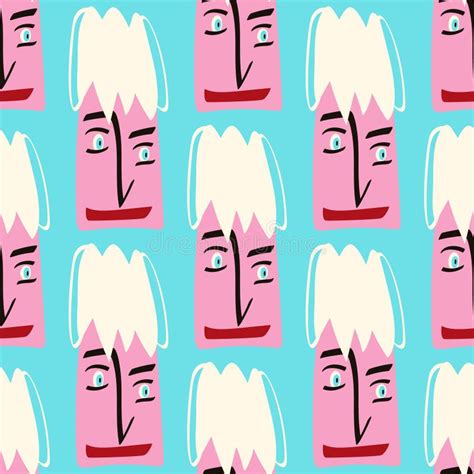 Pattern With Funky Freaky Cute Face In Modern Doodle Style Stock Vector Illustration Of Groovy