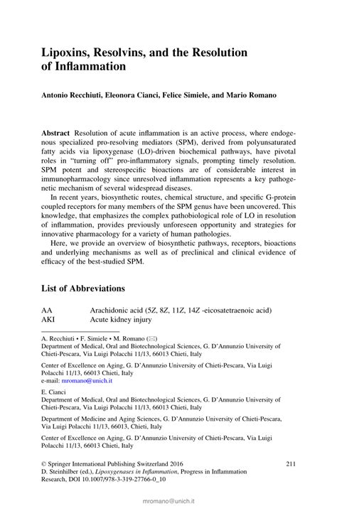 Pdf Lipoxins Resolvins And The Resolution Of Inflammation