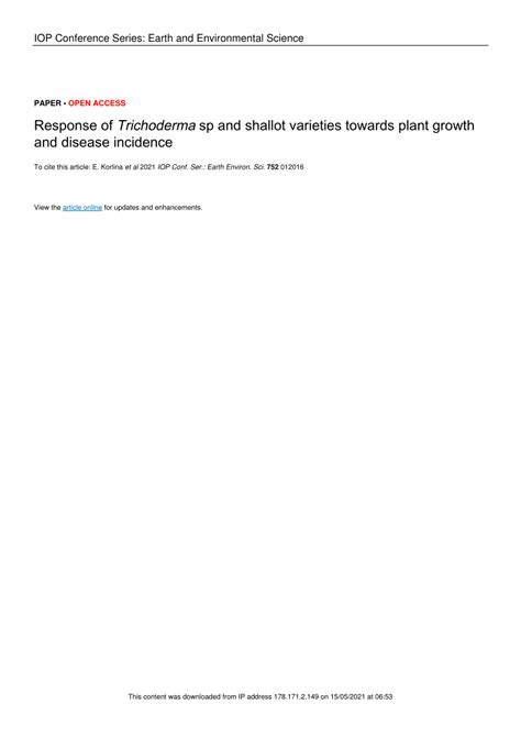Pdf Response Of Trichoderma Sp And Shallot Varieties Towards Plant Growth And Disease Incidence
