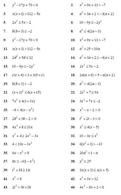 Solving Quadratic Inequalities Worksheet Pdf