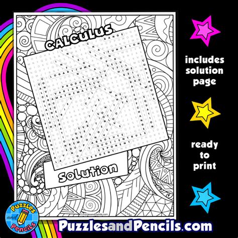 Calculus Word Search Puzzle With Coloring Mathematics Wordsearch Worksheets Library