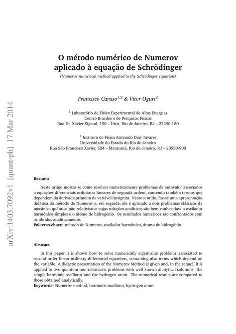 Pdf Numerov Numerical Method Applied To The Schr Odinger Equation