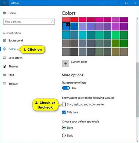 Увімкніть вимкніть кольоровий дисплей для Пуска Панелі завдань і Центру дій у Windows 10
