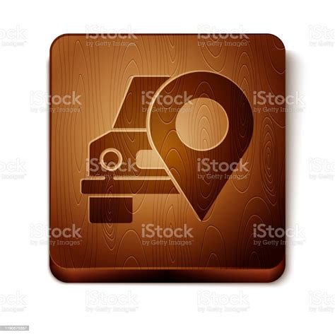 흰색 배경에 격리 된 택시 아이콘갈색지도 포인터 위치 기호입니다 나무 사각형 버튼입니다 벡터 일러스트레이션 개념에 대한 스톡 벡터 아트 및 기타 이미지 Istock