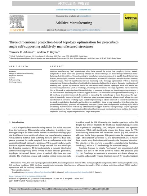 joga2018 three dimensional projection based topology optimization for prescribed angle self