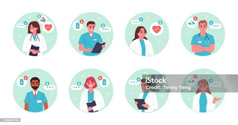 의사 아바타 임상 종사자 초상화 간호사 의사 또는 외과 의사 프리젠 테이션 의료 병원 근로자 평면 벡터 일러스트 레이 션 의사 명함 의사에 대한 스톡 벡터 아트 및 기타