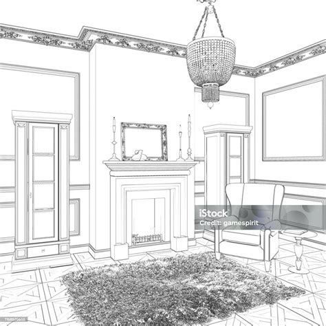 벽난로와 도서관과 고전적인 스타일의 개인 캐비닛의 스케치 벽난로에 대한 스톡 사진 및 기타 이미지 벽난로 스케치 0명 Istock