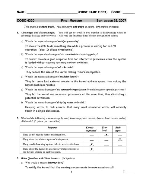 Questions Of Fundamental Operating System Midterm Exam Cosc 4330