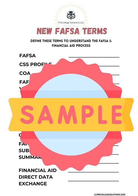 Fafsa Terms Worksheet College Financial Aid Guide Printable Pdf For