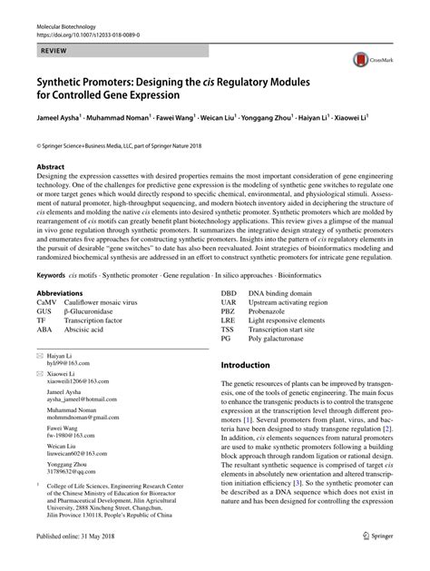 Pdf Synthetic Promoters Designing The Cis Regulatory Modules For Controlled Gene Expression