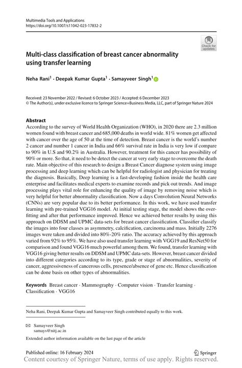 Multi Class Classification Of Breast Cancer Abnormality Using Transfer