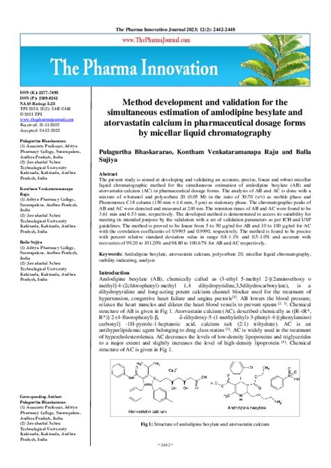 Pdf Method Development And Validation For The Simultaneous Estimation Of Amlodipine Besylate