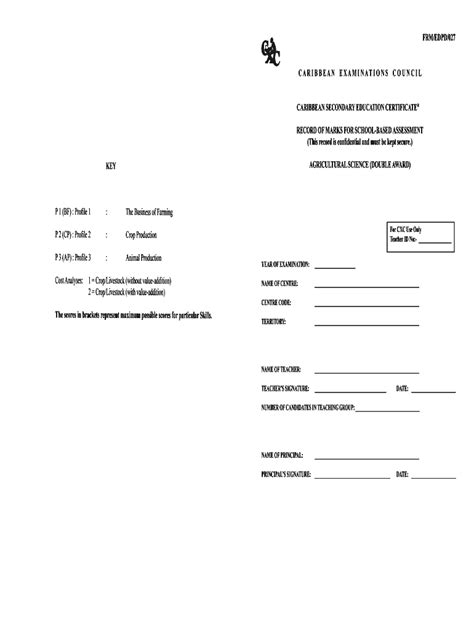 Fillable Online Record Of Marks Form Cxc Fax Email Print Pdffiller