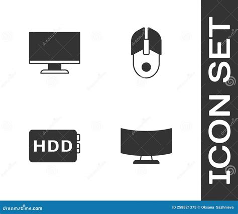 Set Computer Monitor Screen Hard Disk Drive Hdd And Mouse Icon