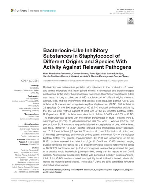 Pdf Bacteriocin Like Inhibitory Substances In Staphylococci Of Different Origins And Species