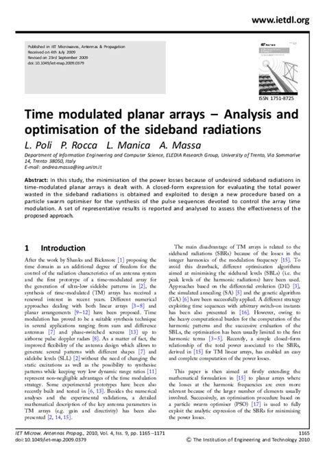Pdf Time Modulated Planar Arrays Analysis And Optimization Of The