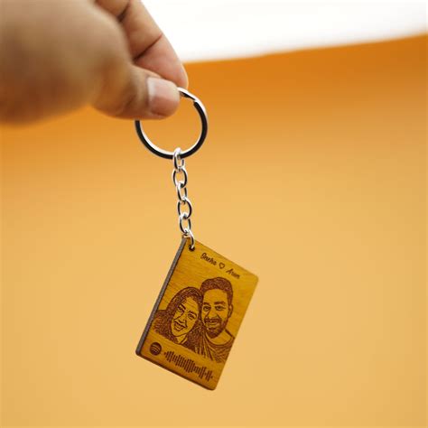Personalized Photo Engraved Wooden Spotify Keychain Picloon