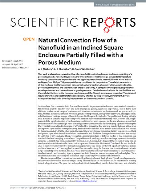 Pdf Natural Convection Flow Of A Nanofluid In An Inclined Square Enclosure Partially Filled
