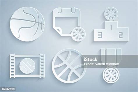 스포츠 캘린더와 아이콘에 농구 공 스포츠 우승자 시상대 게임 비디오 메달 설정합니다 벡터 1위에 대한 스톡 벡터 아트 및 기타 이미지 Istock