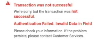 Deposit Decline Due To Authentication Failed Payments Transactions