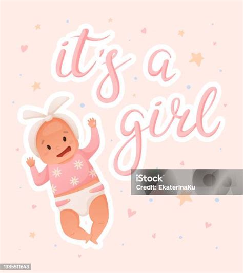 기저귀에 신생아의 벡터 그림 엽서 나 글자가적힌 배너는 소녀입니다 귀여운에 대한 스톡 벡터 아트 및 기타 이미지 귀여운 기저귀 나비매듭 Istock