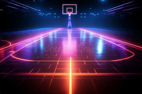 Virtual Playground A Neon Basketball Field Shines In 3d Renders Side