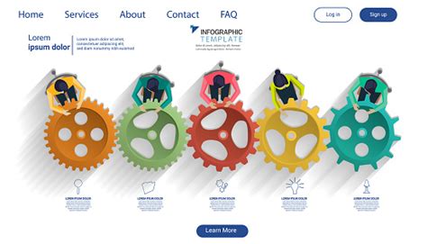 사업가 팀과 숙녀 브레인 스토밍 와 Cog 평면 디자인 창의력 현대 디자인 아이디어와 개념 벡터 일러스트 인포 그래픽 템플릿 0