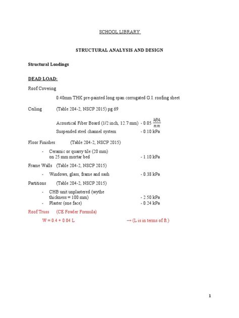 Structural Analysis And Design Structural Loadings Dead Load PDF Truss Framing