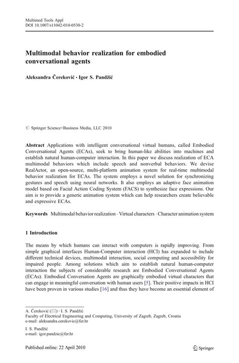 Pdf Multimodal Behavior Realization For Embodied Conversational Agents