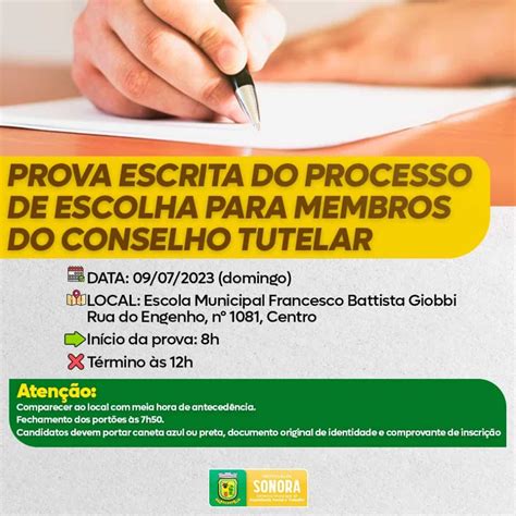 Sonora Prova Escrita Para Membros Do Conselho Tutelar Já Tem Data