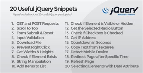 20 Useful Jquery Snippets Jquery Coding Web Development