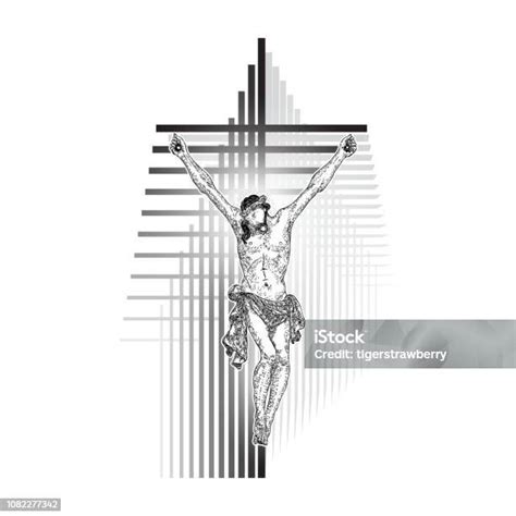 예수 현대 기하학적 문신 십자가 그리스도 십자가입니다 신성한 기하학 아트에 예언자입니다 새로운 시대 기독교 기도 하 고 종교 벡터의 상징 개념에 대한 스톡 벡터 아트 및