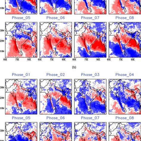 Phase Composite Of Rainfall Anomaly Mmday For Eight A Miso And B