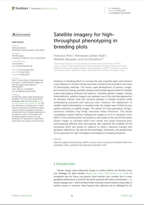Satellite Imagery For High Throughput Phenotyping In Breeding Plots Cgiar