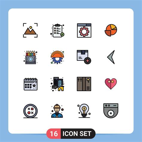 16 Universal Flat Color Filled Lines Set For Web And Mobile Applications Crayons Box