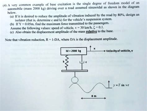 Solved A Very Common Example Of Base Excitation Is The Single Degree Of Freedom Model Of An