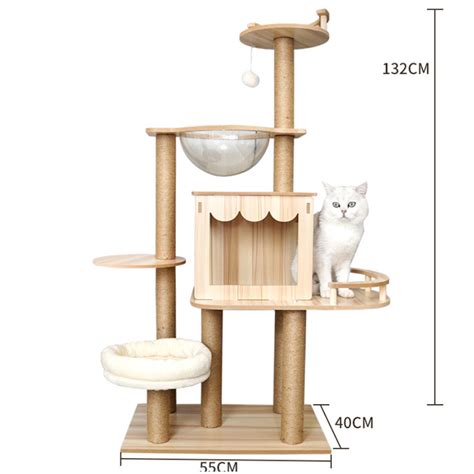 Multi Level Wooden Cat Tower With Cozy Cat Bed Manufacturercustom