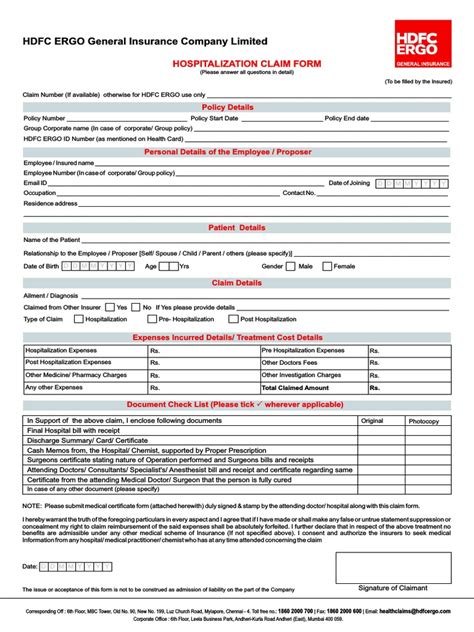 Hdfc Claim Form Pdf Hospital Patient