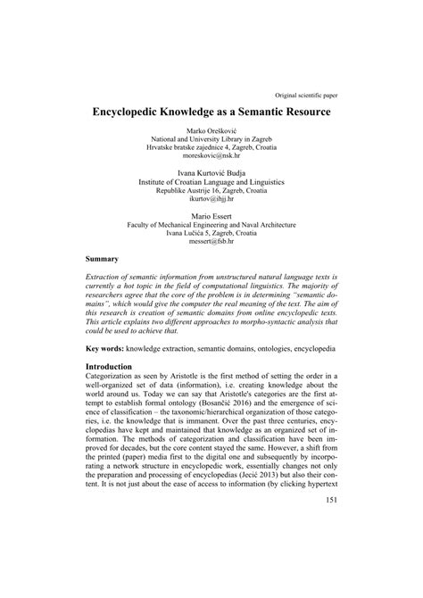 Pdf Encyclopedic Knowledge As A Semantic Resource