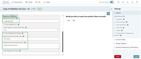configure question response validation surveyvista
