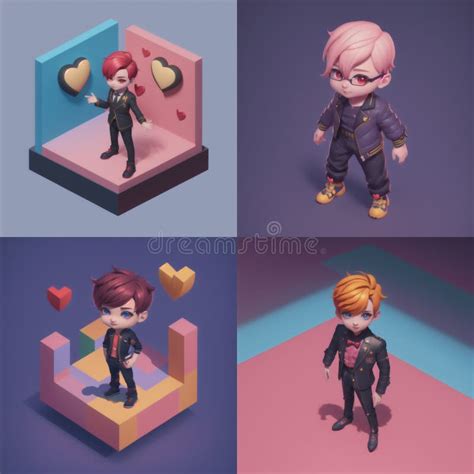 Set Of Tiny Cute Boy Cartoon Characters Looking Like 3d Models Ai