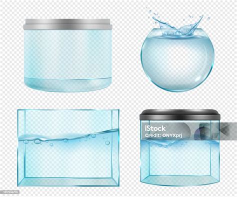 수족관 현실적인 실내 장식 괜찮은 벡터 일러스트 세트 절연 물고기 수중 생활을위한 투명 유리 빈 수족관 상자에 대한 스톡 벡터 아트 및 기타 이미지 Istock