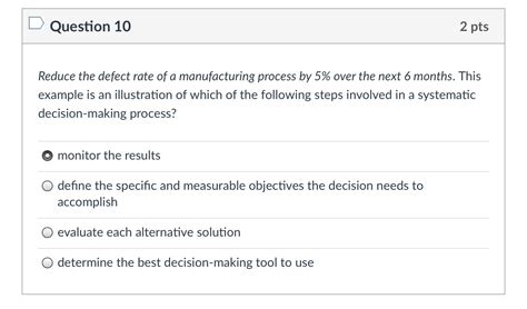 Solved Question Pts Reduce The Defect Rate Of A Chegg