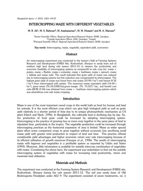 Pdf Intercropping Maize With Different Vegetables
