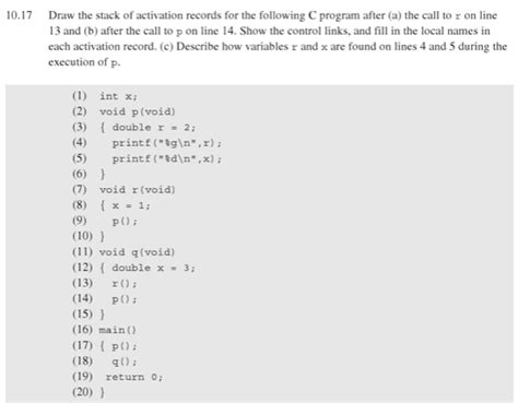 Solved Draw The Stack Of Activation Records For The