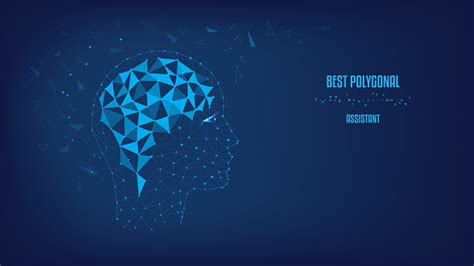 다각형 머리와 두뇌의 실루엣입니다 삼각형 및 점의 다각형 그림입니다 사고 과정의 시각화 인간 생각의 개념 아름 다운 어두운 푸른 밤하늘의 배경입니다 낮은 폴 리 예술에 대한