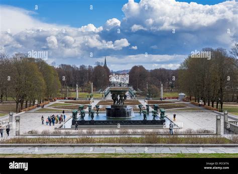 Tourists Visit The Famous Vigeland Park In Oslo The Park Hosts