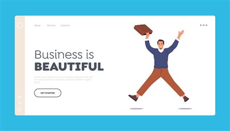 성공 방문 페이지 템플릿 행복한 남성 캐릭터는 승리 승리를 축하합니다 서류 가방 점프와 쾌활한 사업가 감정에 대한 스톡 벡터 아트 및 기타 이미지 Istock